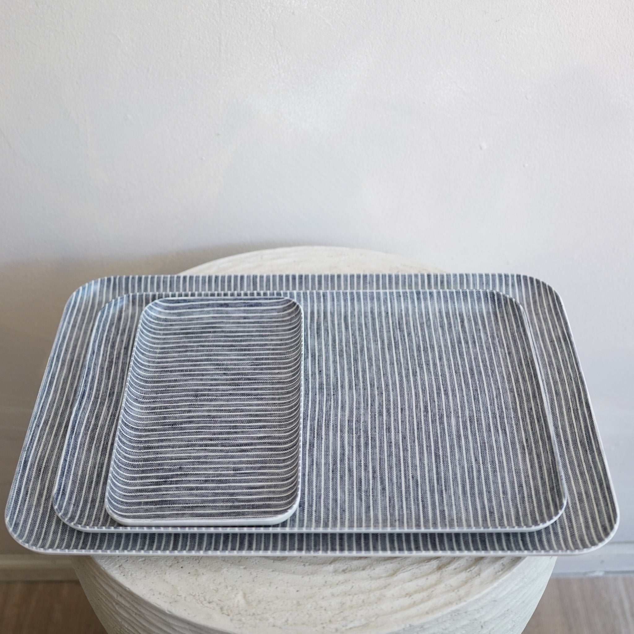 Grey Striped Linen Coating Tray